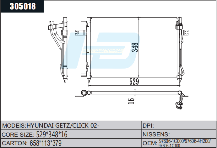 305018 HYUNDAI GETZ/CLICK 02- Car Ac Condenser Machine 97606-1C000 ...